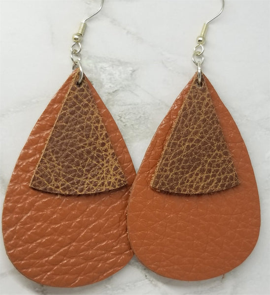 Large Brown Teardrop Shape with Rounded Triangle Overlay REAL Leather ...